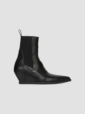 Rick Owens Point Toe Leather Wedge-heel Ankle Boots - Black