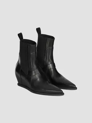 Rick Owens Point Toe Leather Wedge-heel Ankle Boots