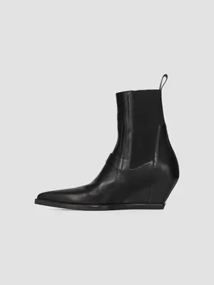 Rick Owens Point Toe Leather Wedge-heel Ankle Boots