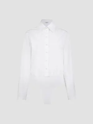 Alaïa Basque Poplin Cotton Bodysuit - Blanc