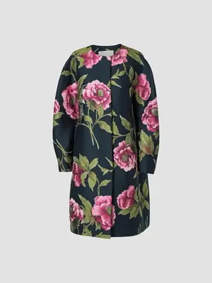 Carolina Herrera Floral Collarless Cocoon Coat