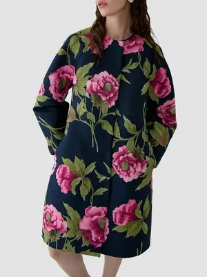 Carolina Herrera Floral Collarless Cocoon Coat
