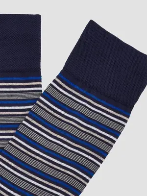 Marcoliani Torino Striped Cotton-nylon Socks - Navy