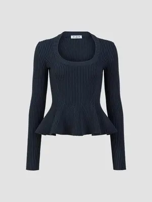Alaïa Rib-knit Peplum Top - Gris Bleu