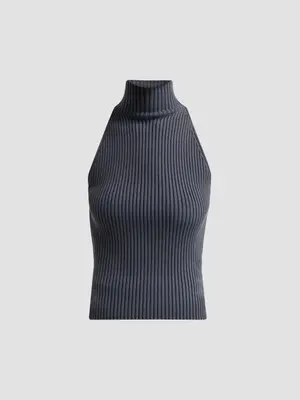 Alaïa Rib-knit Turtleneck Top - Gris Bleu