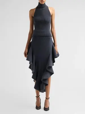 Alaïa Rib-knit Turtleneck Top - Gris Bleu