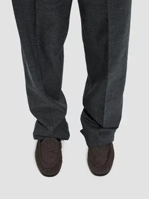 Bottega Veneta Silenzio Intrecciato Suede Venetian Loafers - Espresso