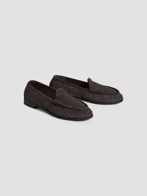 Bottega Veneta Silenzio Intrecciato Suede Venetian Loafers - Espresso