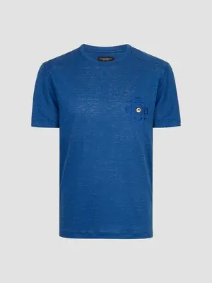 Stefano Ricci Linen T-shirt With Metallic Detailing - Mediterranean