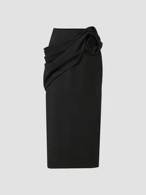 Carolina Herrera Draped 3d-rose Virgin Wool-blend Midi Skirt