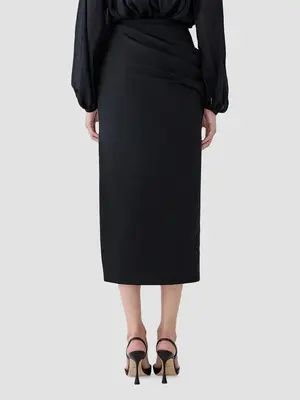 Carolina Herrera Draped 3d-rose Virgin Wool-blend Midi Skirt