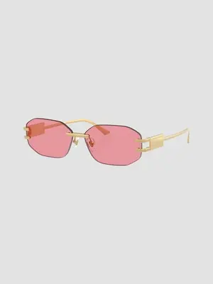 Versace Damier Plaque 58mm Oval Sunglasses - Gold Pink