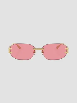 Versace Damier Plaque 58mm Oval Sunglasses - Gold Pink