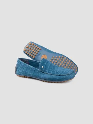 Stefano Ricci Nubuck Crocodile And Calfskin Leather Loafers - Blue