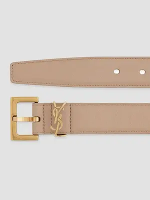 Saint Laurent Cassandre Belt With Square Buckle In Smooth Leather - Beige