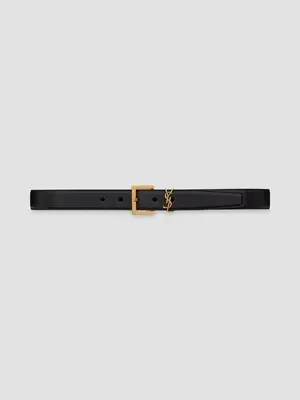 Saint Laurent Cassandre Belt With Square Buckle In Smooth Leather - Nero