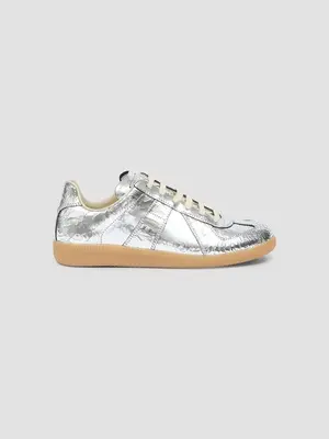 MAISON MARGIELA Replica Metallic Cracked Leather Low-top Sneakers - Silver