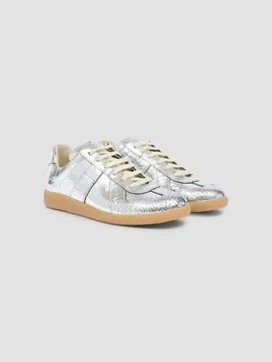 MAISON MARGIELA Replica Metallic Cracked Leather Low-top Sneakers - Silver