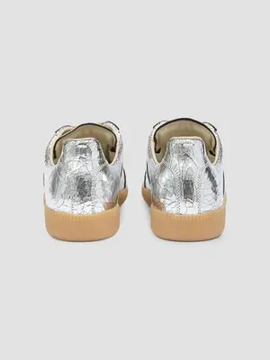 MAISON MARGIELA Replica Metallic Cracked Leather Low-top Sneakers - Silver
