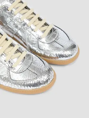MAISON MARGIELA Replica Metallic Cracked Leather Low-top Sneakers - Silver