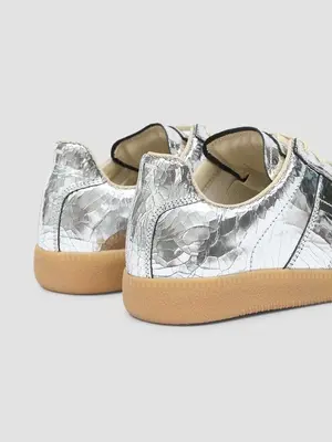 MAISON MARGIELA Replica Metallic Cracked Leather Low-top Sneakers - Silver
