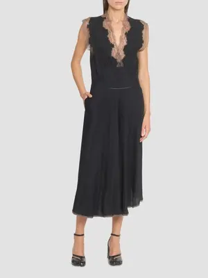 MAISON MARGIELA Lace-trimmed Matte Satin Midi-dress