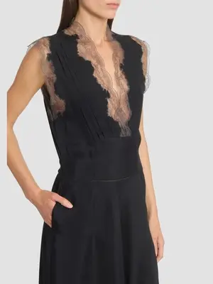 MAISON MARGIELA Lace-trimmed Matte Satin Midi-dress