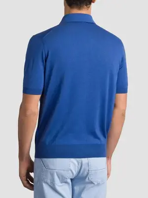 Stefano Ricci Silk And Crocodile Leather Knit Zip Polo - Blue