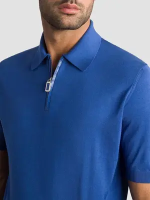 Stefano Ricci Silk And Crocodile Leather Knit Zip Polo - Blue