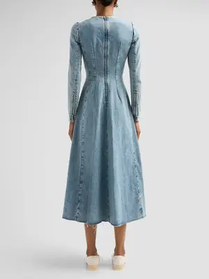 MAISON MARGIELA Denim Long-sleeve A-line Midi Dress