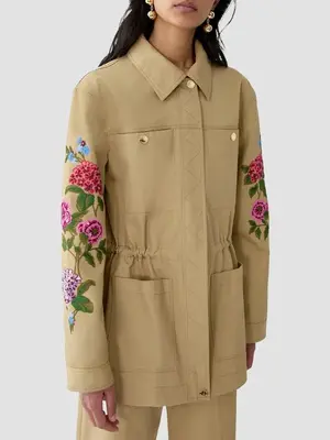 Carolina Herrera Floral Embroidered Cotton Jacket