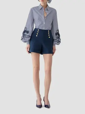 Carolina Herrera Cabana High-rise Wide-leg Shorts - Midnight