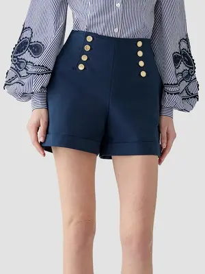 Carolina Herrera Cabana High-rise Wide-leg Shorts - Midnight