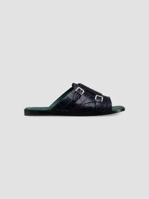 Stefano Ricci Antique Crocodile Leather Monk Strap Sandals - Blue