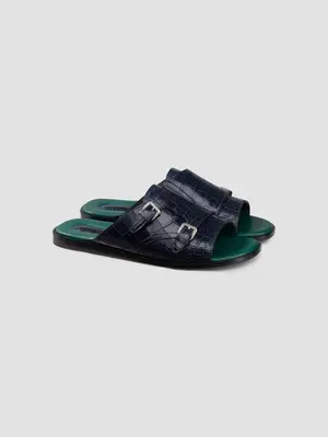 Stefano Ricci Antique Crocodile Leather Monk Strap Sandals - Blue