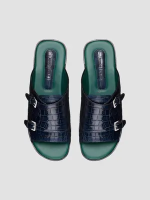 Stefano Ricci Antique Crocodile Leather Monk Strap Sandals - Blue