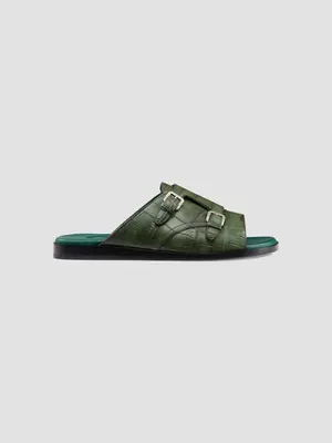 Stefano Ricci Antique Crocodile Leather Monk Strap Sandals - Green