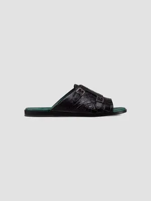 Stefano Ricci Antique Crocodile Leather Monk Strap Sandals Grey
