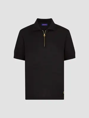 Stefano Ricci Knit Zipper Polo - Black