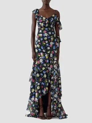 Carolina Herrera Cabana Floral One-shoulder Cap-sleeve Ruffled Gown