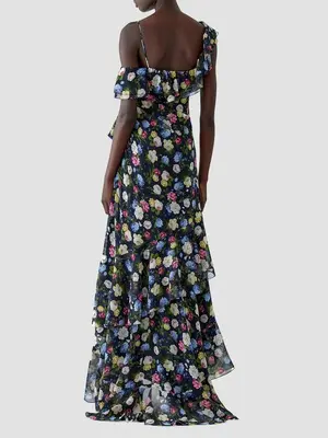 Carolina Herrera Cabana Floral One-shoulder Cap-sleeve Ruffled Gown