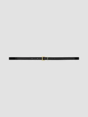 Saint Laurent Cassandre Extra Thin Belt In Crocodile-embossed Leather - Black