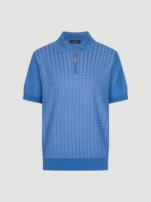 Stefano Ricci Geometric Textured Silk-cotton Quarter-zip Polo Shirt - Light Blue
