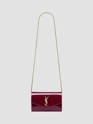 Saint Laurent Uptown Chain Wallet In Patent Leather
