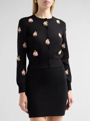 Carolina Herrera Floral-embroidered Silk-cotton Cardigan