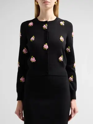 Carolina Herrera Floral-embroidered Silk-cotton Cardigan