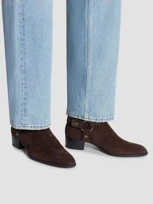 Saint Laurent Wyatt Harness Boots In Suede