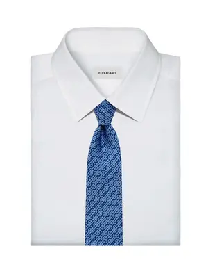 FERRAGAMO Trofeo Silk Tie - Navy