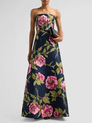 Carolina Herrera Floral Strapless A-line Gown