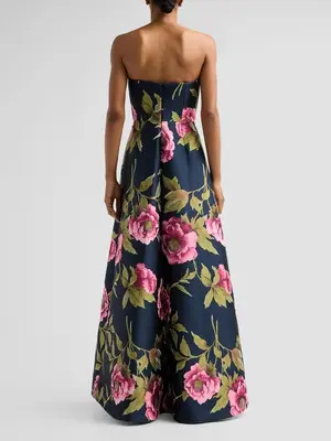 Carolina Herrera Floral Strapless A-line Gown